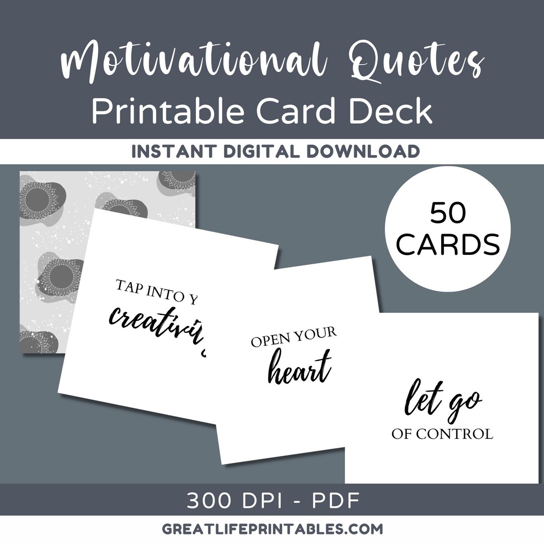 Motivational Cards, Printable Card Deck, Inspirational Quotes, Positive ...