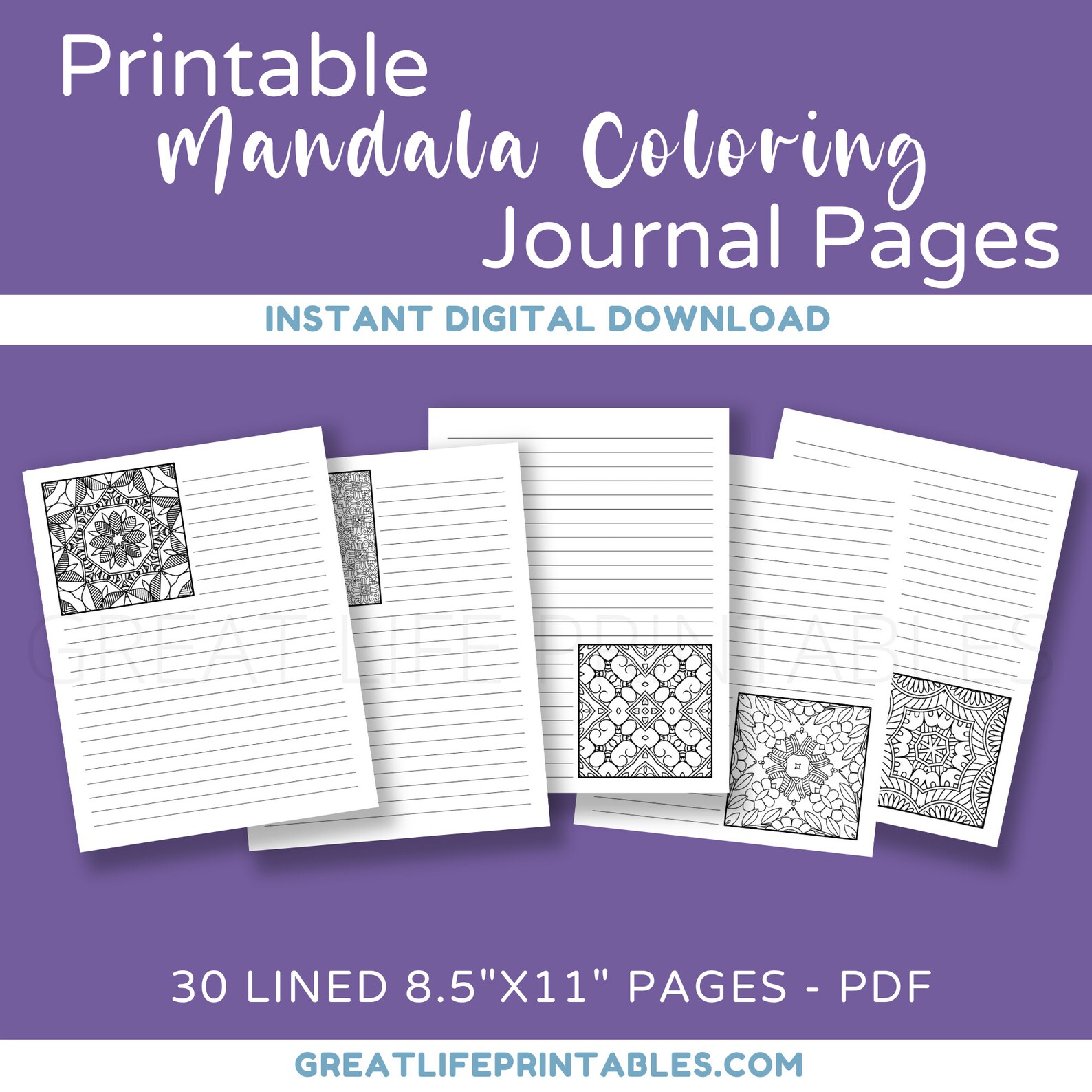 Mandala Coloring, Printable Journal, Adult Coloring, Coloring Sheets ...