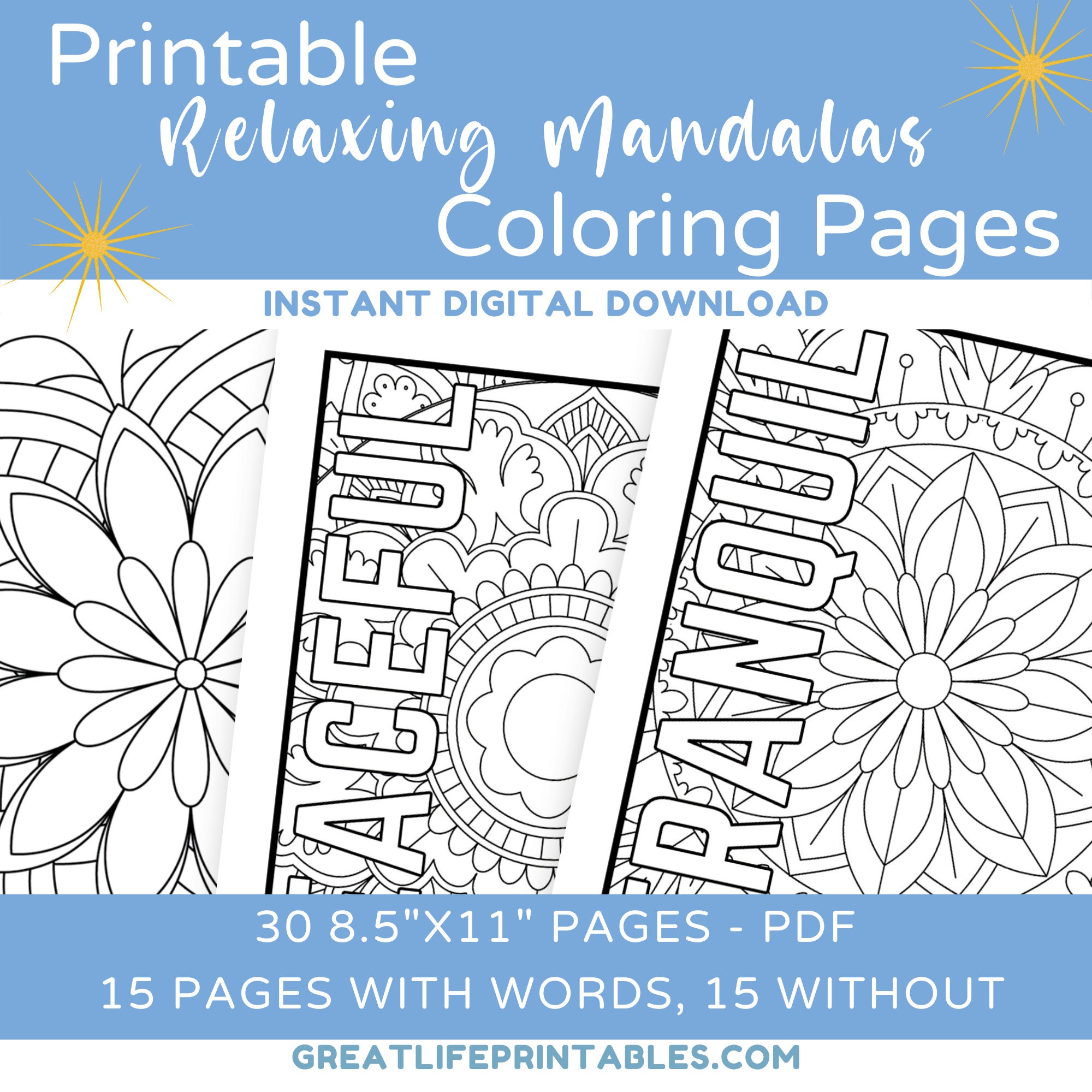 Printable Floral Mandala Coloring Pages Relaxing Coloring - Etsy