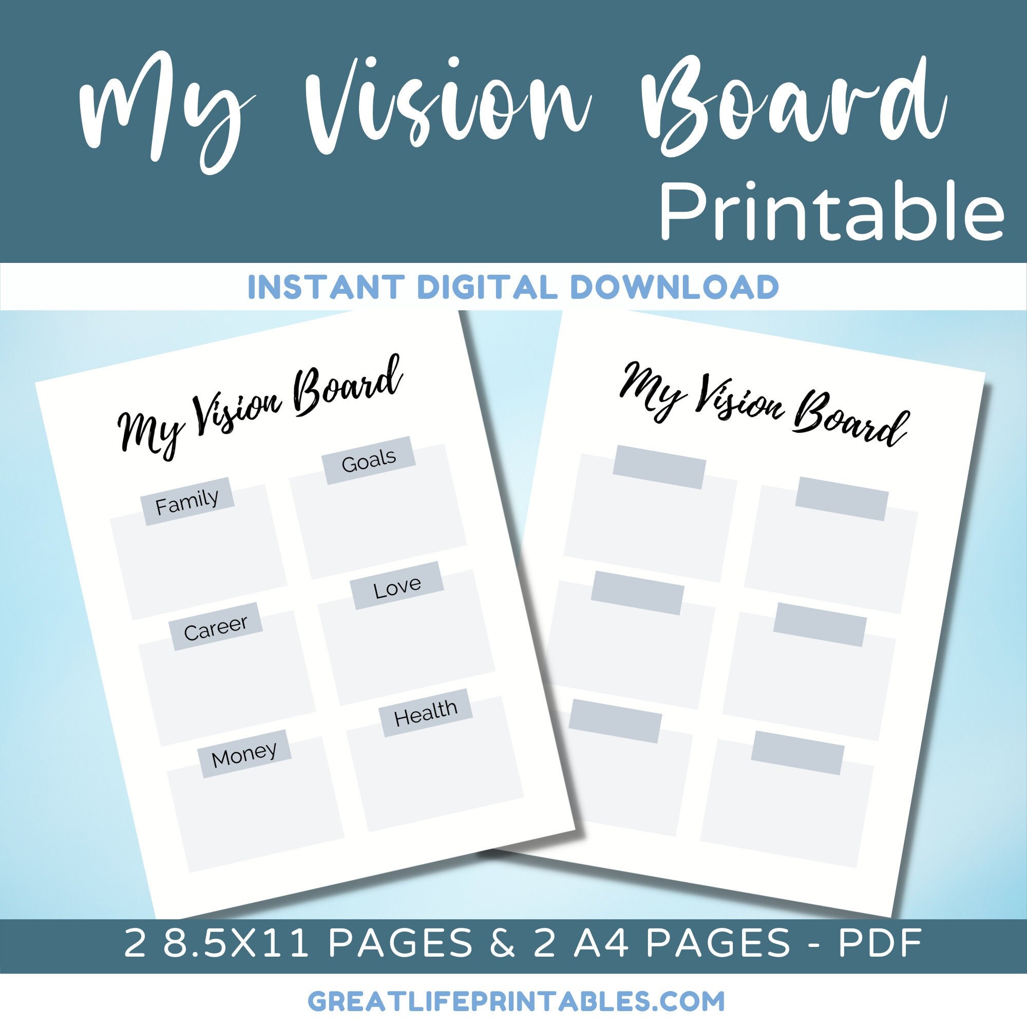My Vision Board Printable Template, Minimalist Printable Vision Board ...
