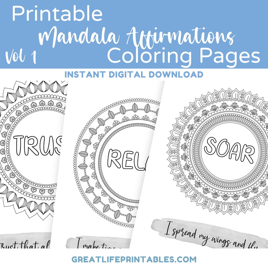 Printable Mandala Affirmations Coloring Pages Vol 1, Adult Coloring ...