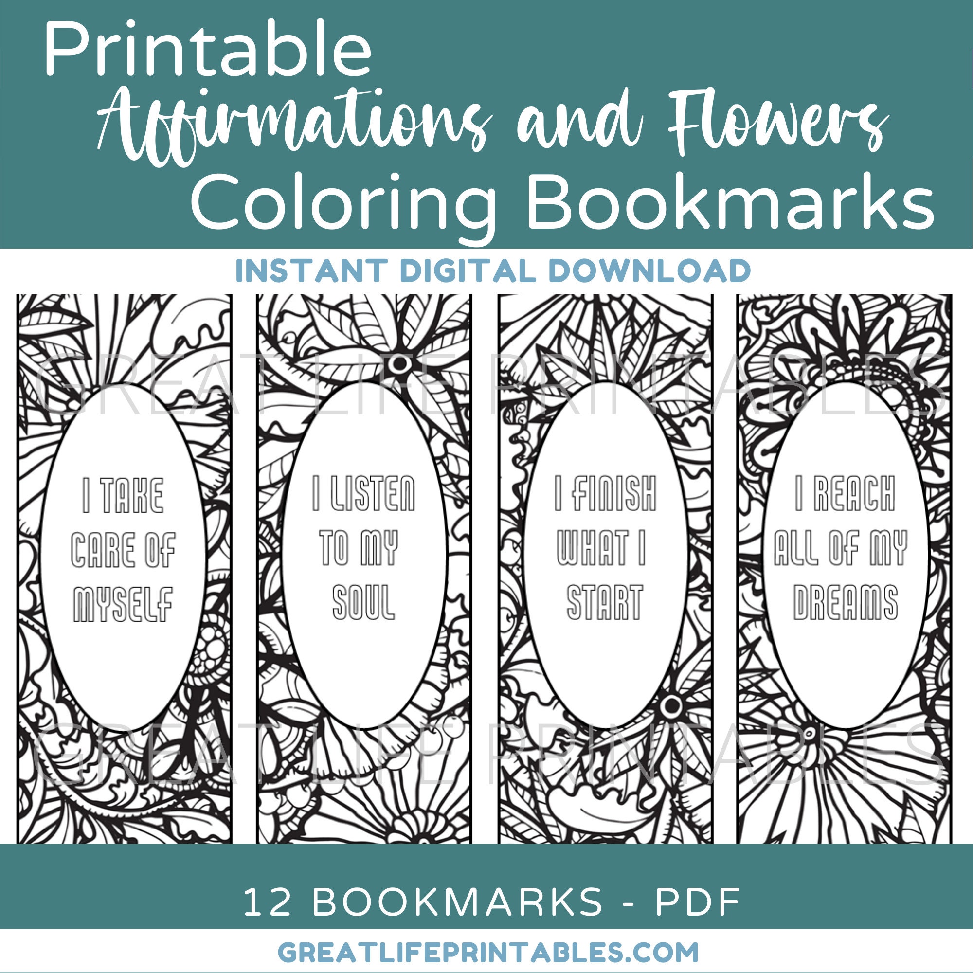 Coloring Bookmarks, Printable Bookmarks, Bookmark Set, Floral Bookmark ...