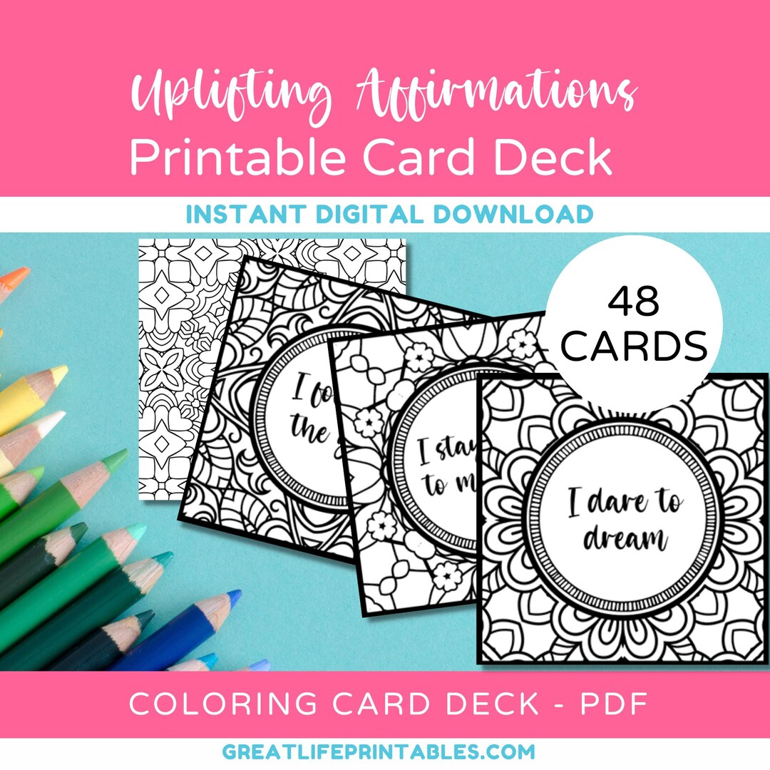 Printable Affirmations Card Deck, Printable Affirmation Cards, Color ...