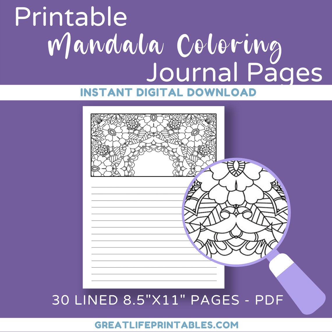 Mandala Coloring, Printable Journal, Adult Coloring, Coloring Sheets ...