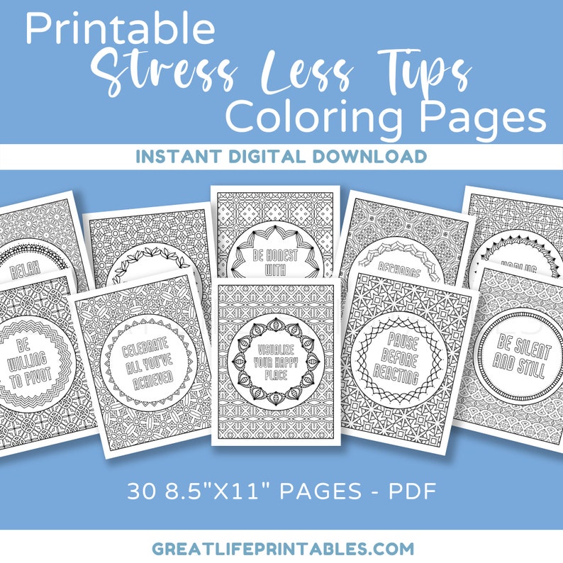 Stress Less Tips Printable Coloring Pages, Relaxing Coloring Pages ...