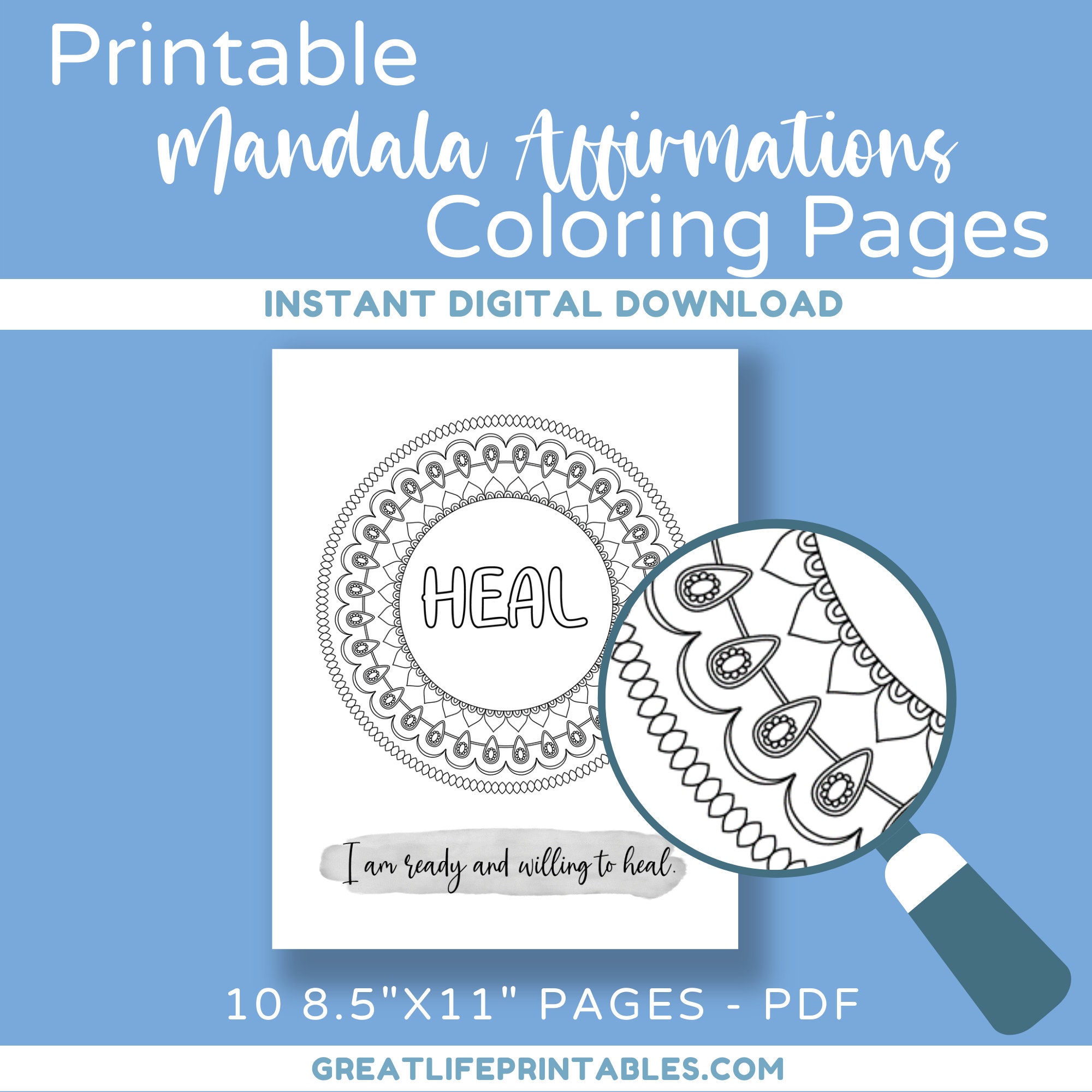 Printable Mandala Affirmations Coloring Pages Vol 3, Adult Coloring ...