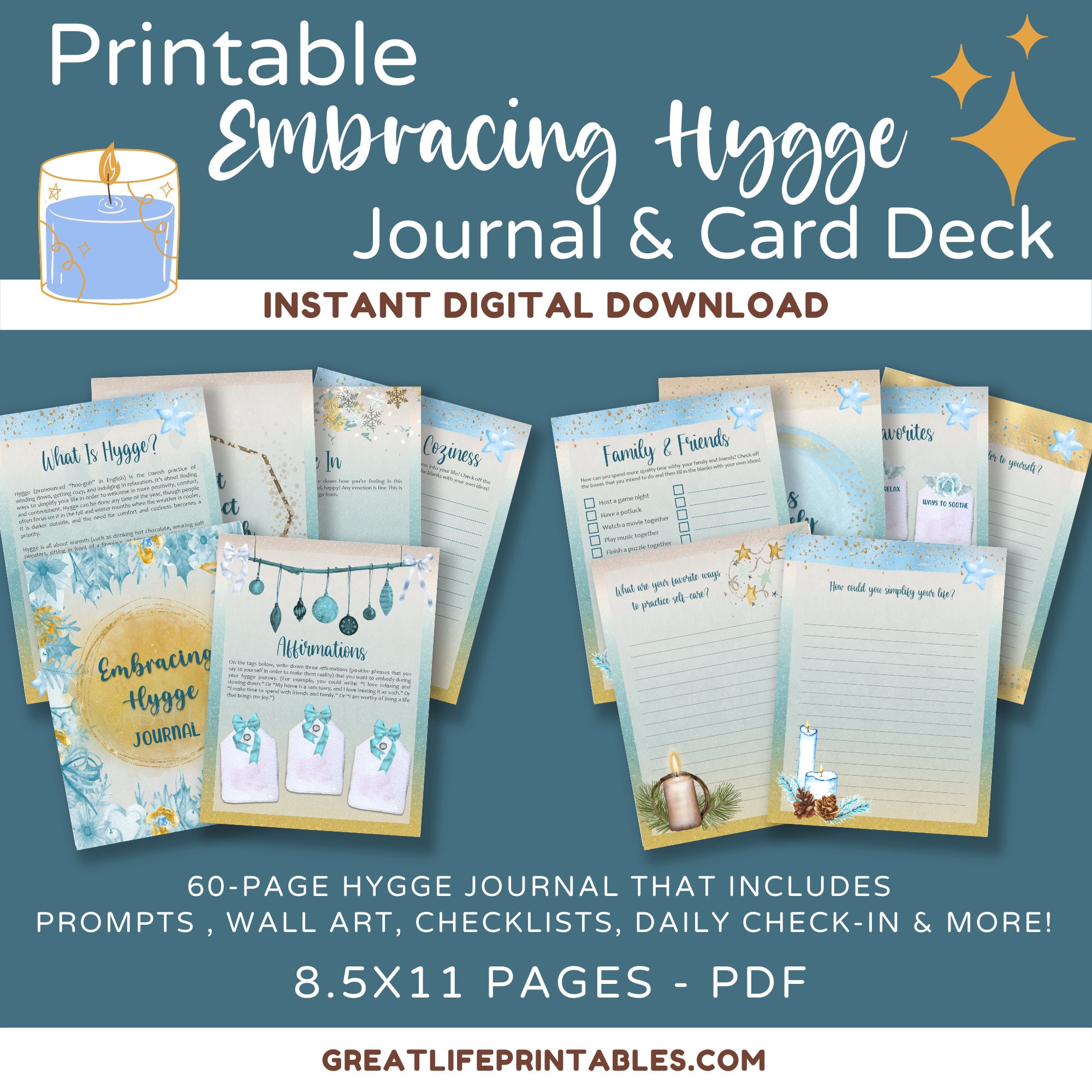 Hygge Gift Bundle, Printable Hygge Journal, Hygge Printable Card Deck ...