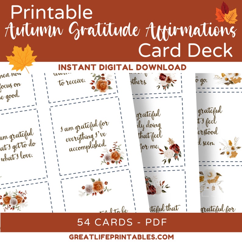 Printable Gratitude Card Deck, Gratitude Affirmations, Autumn ...
