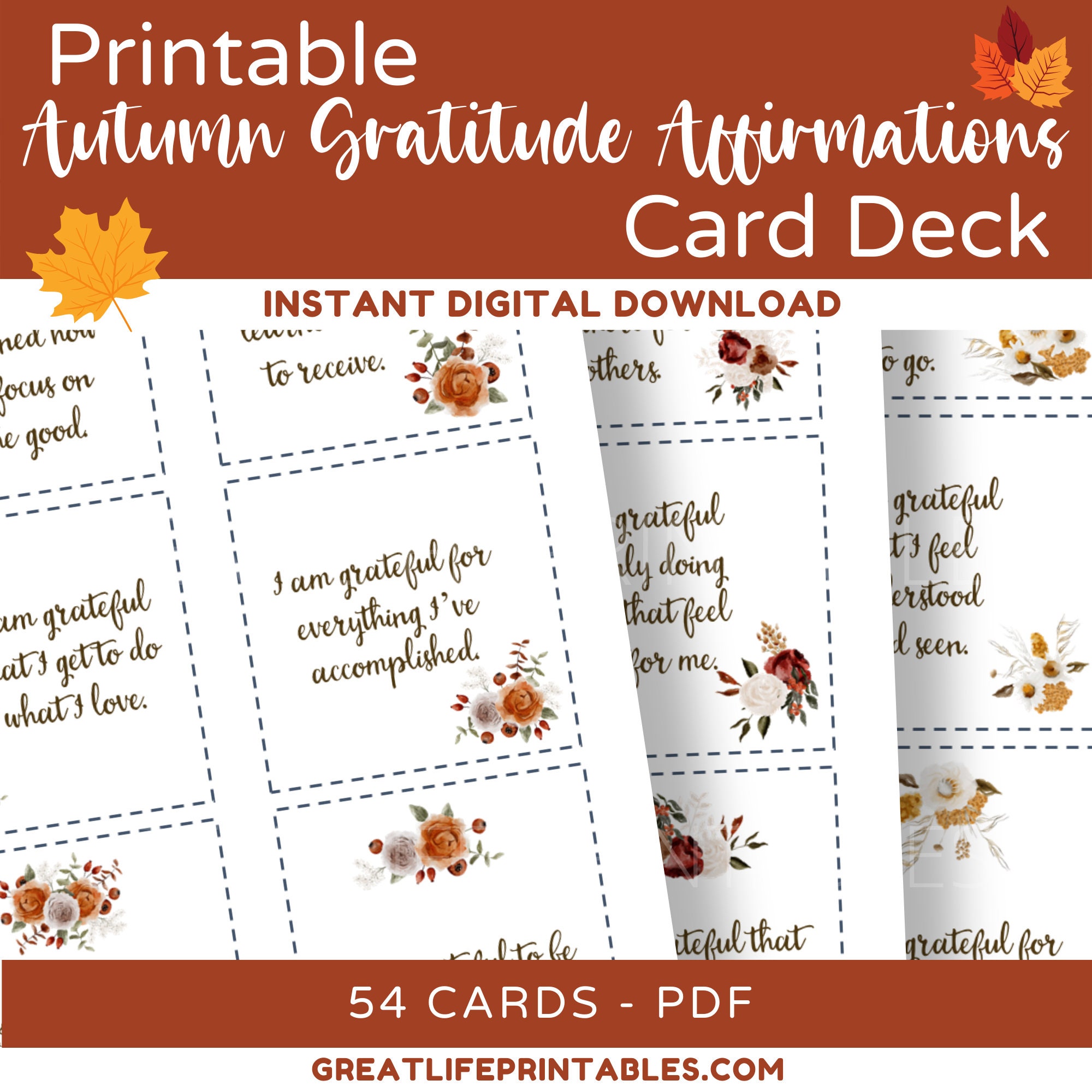 Printable Gratitude Card Deck, Gratitude Affirmations, Autumn ...