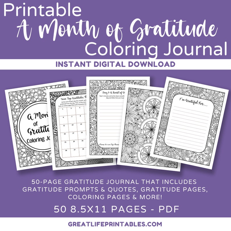 Gratitude Journal, Printable Journal, Coloring Journal, Adult Coloring ...