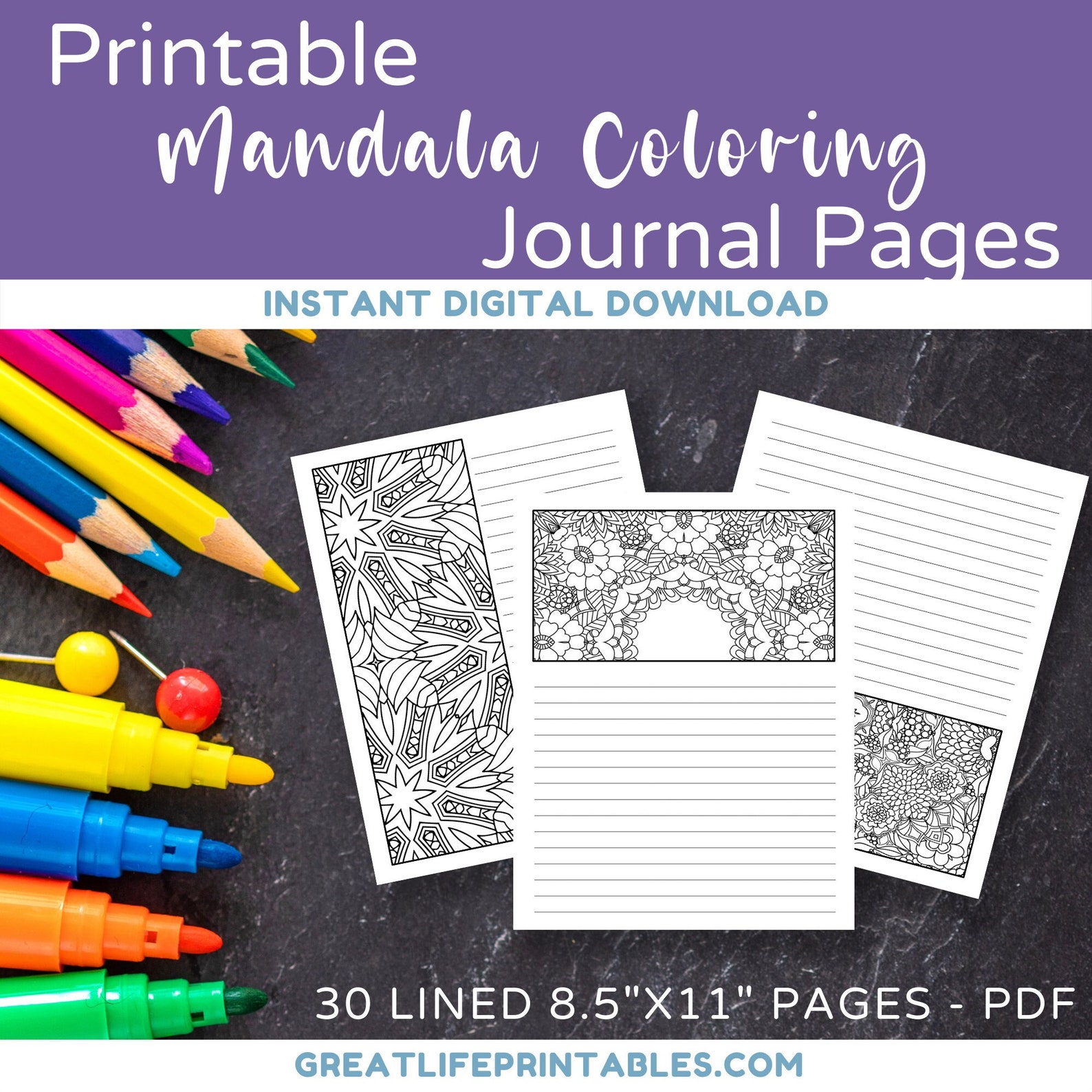 Mandala Coloring, Printable Journal, Adult Coloring, Coloring Sheets ...