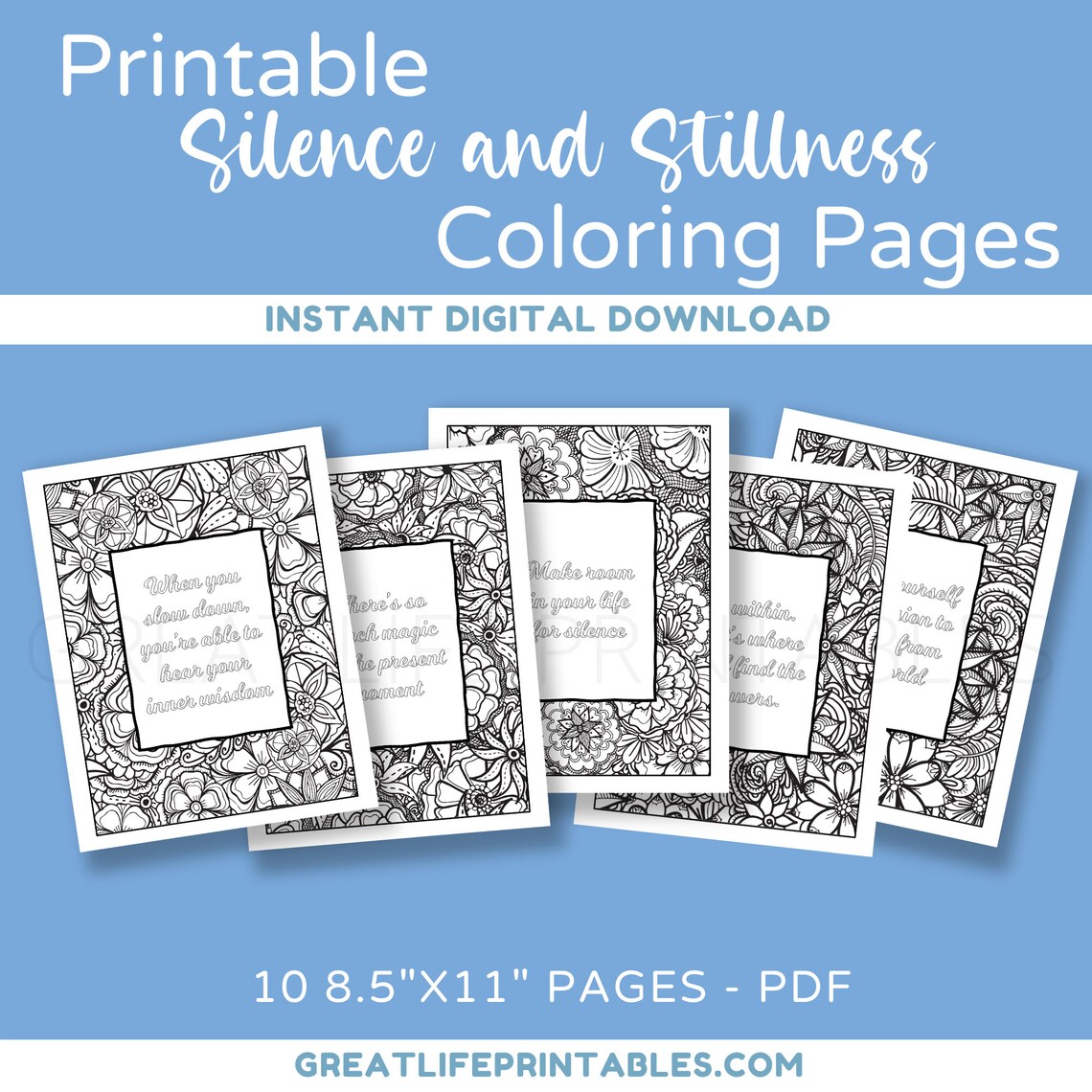 Printable Silence and Stillness Coloring Pages Vol 2, Floral Digital ...