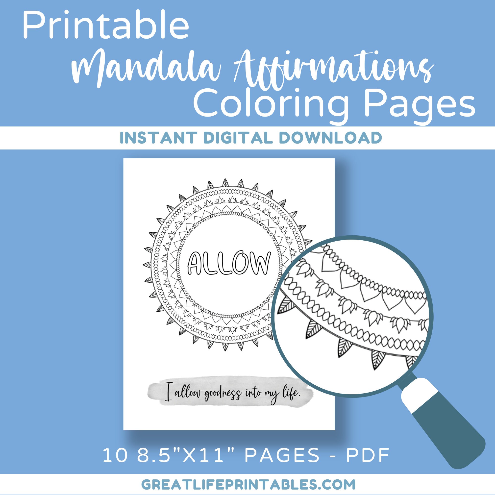 Printable Mandala Affirmations Coloring Pages Bundle, Adult Coloring ...