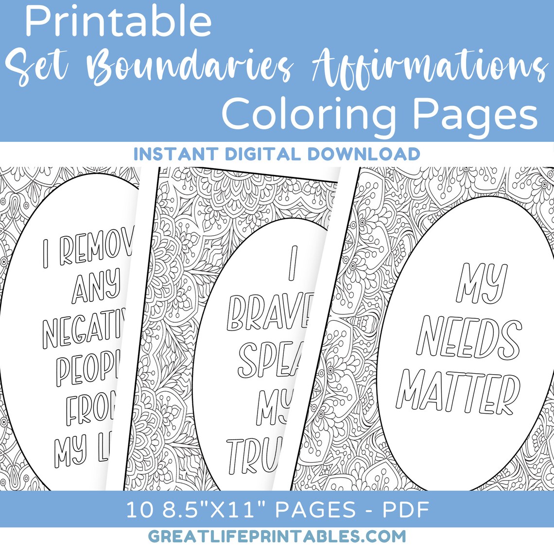 Set Boundaries Coloring Pages, Affirmation Coloring Pages, Printable ...
