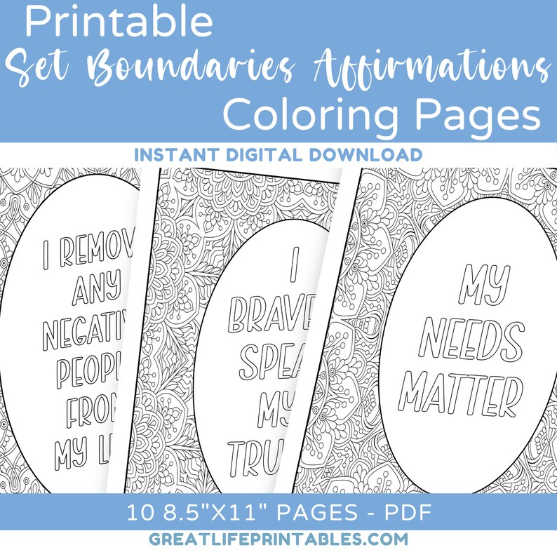 Set Boundaries Coloring Pages, Affirmation Coloring Pages, Printable ...