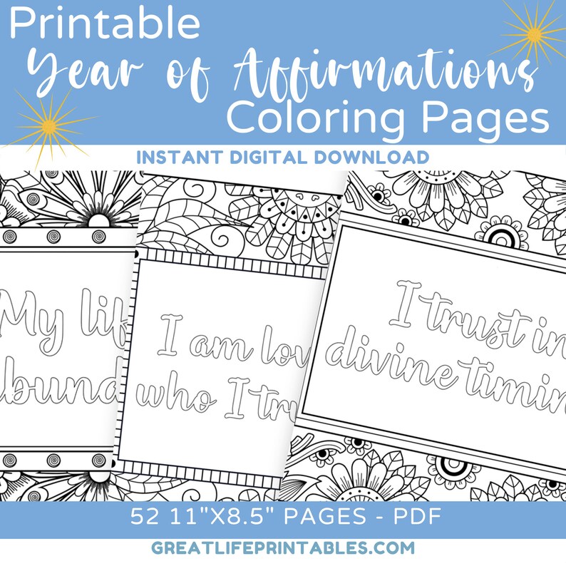 52 Printable Affirmation Coloring Pages, Motivational Coloring Pages ...