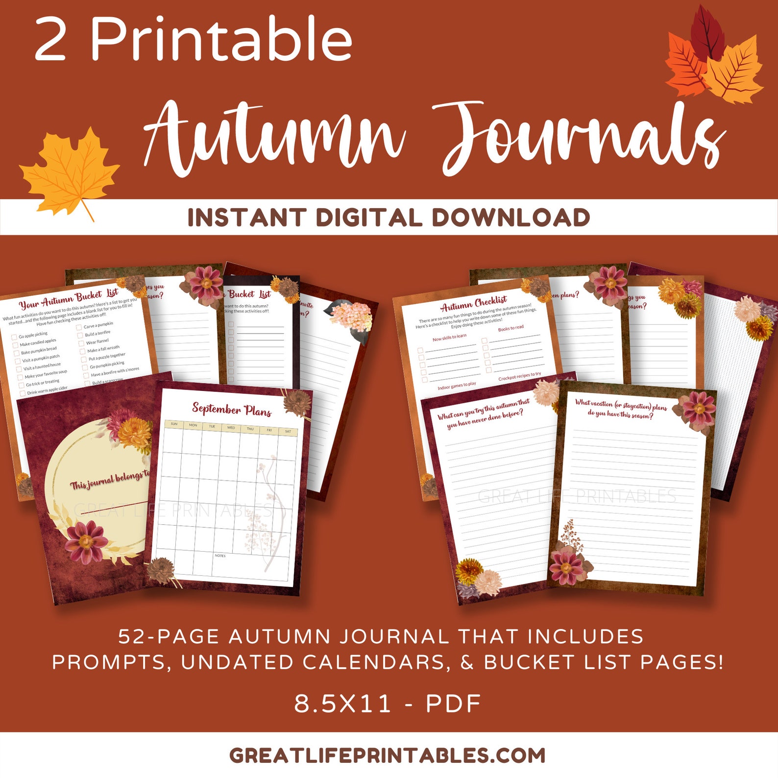 Fall Journal Printable, Autumn Journal, Writing Prompt Journal ...