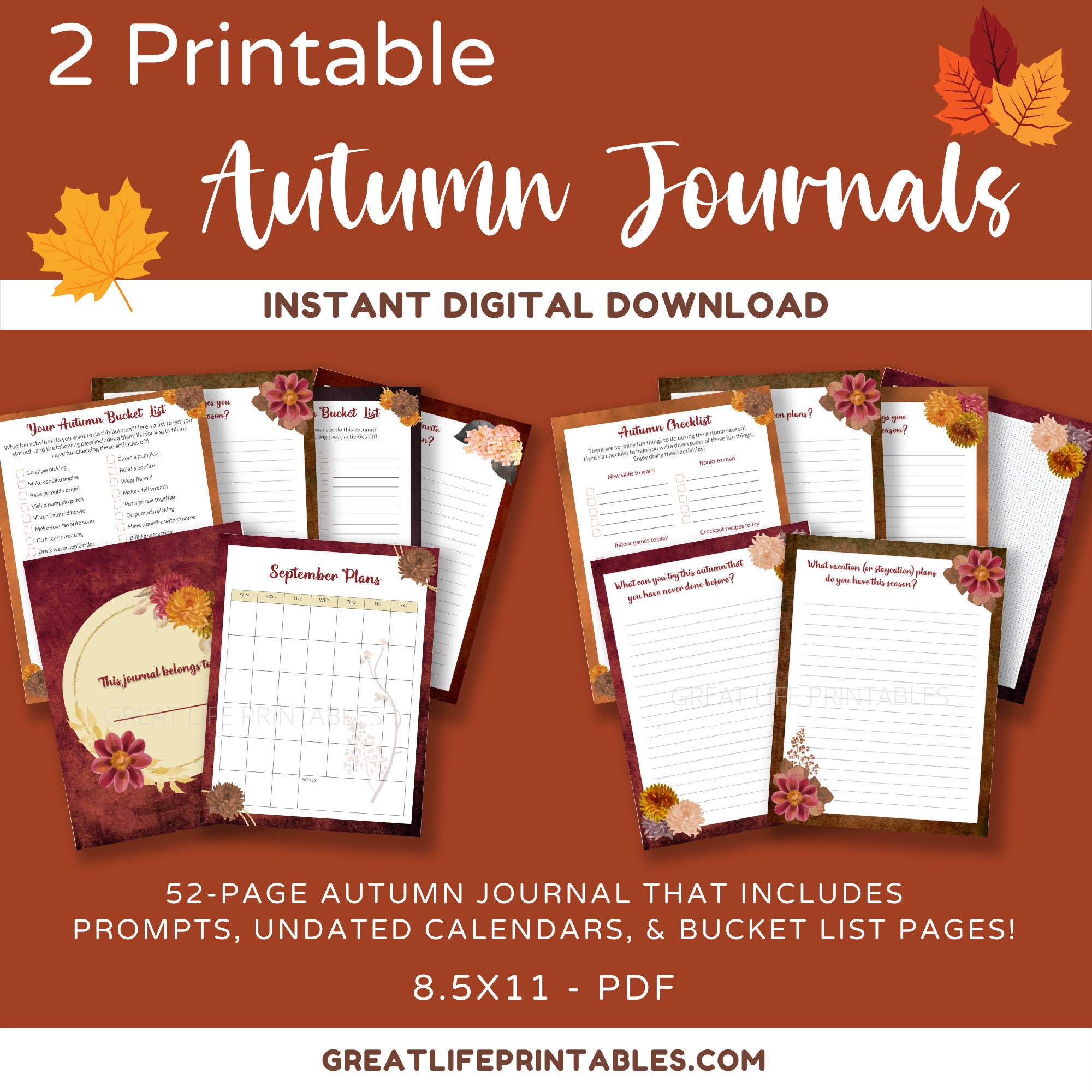 Fall Journal Printable, Autumn Journal, Writing Prompt Journal ...