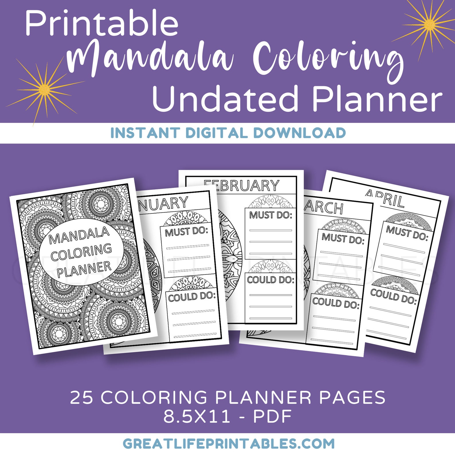 Coloring Planner Printable Planner Mandala Coloring Undated | Etsy
