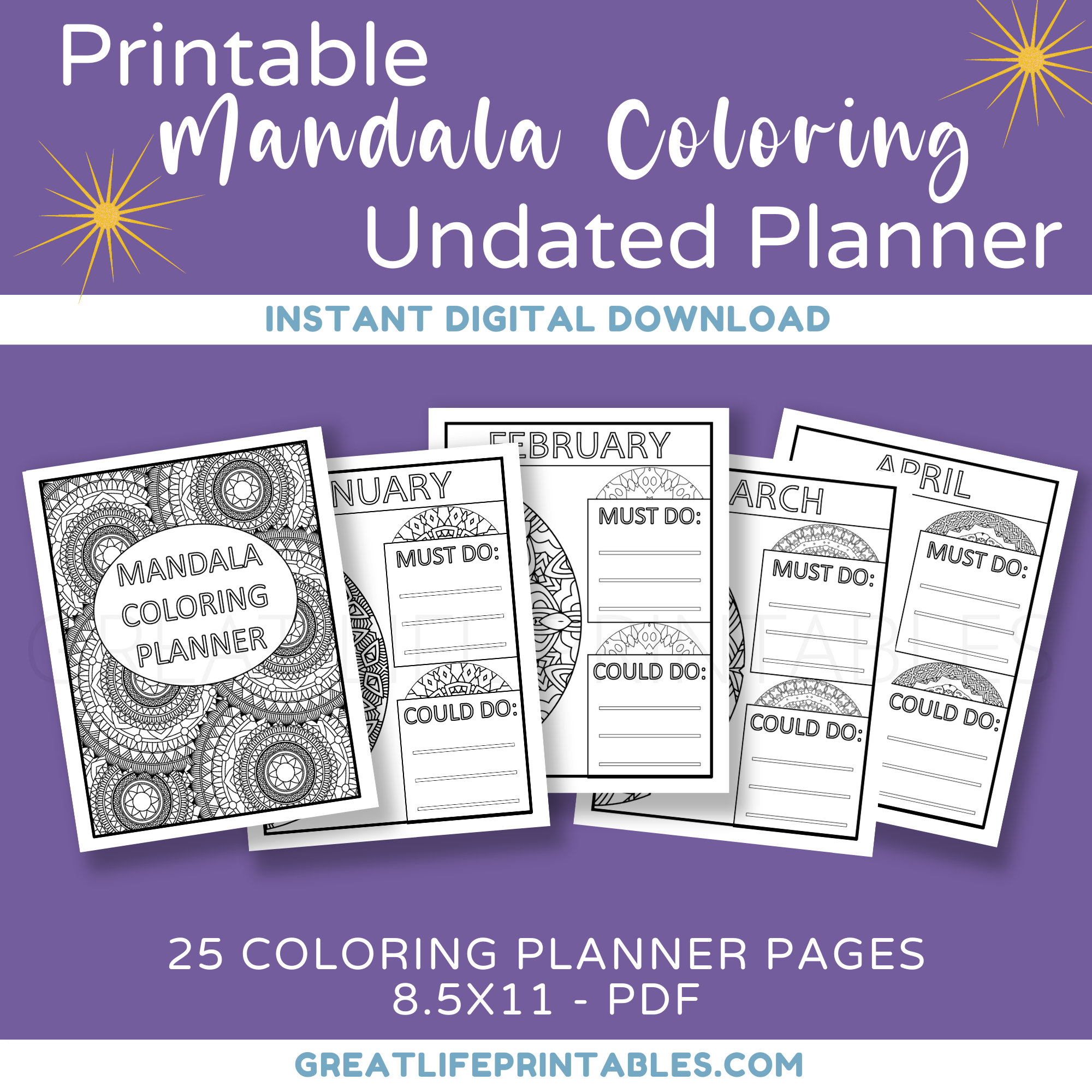 Coloring Planner Printable Planner Mandala Coloring Undated - Etsy UK