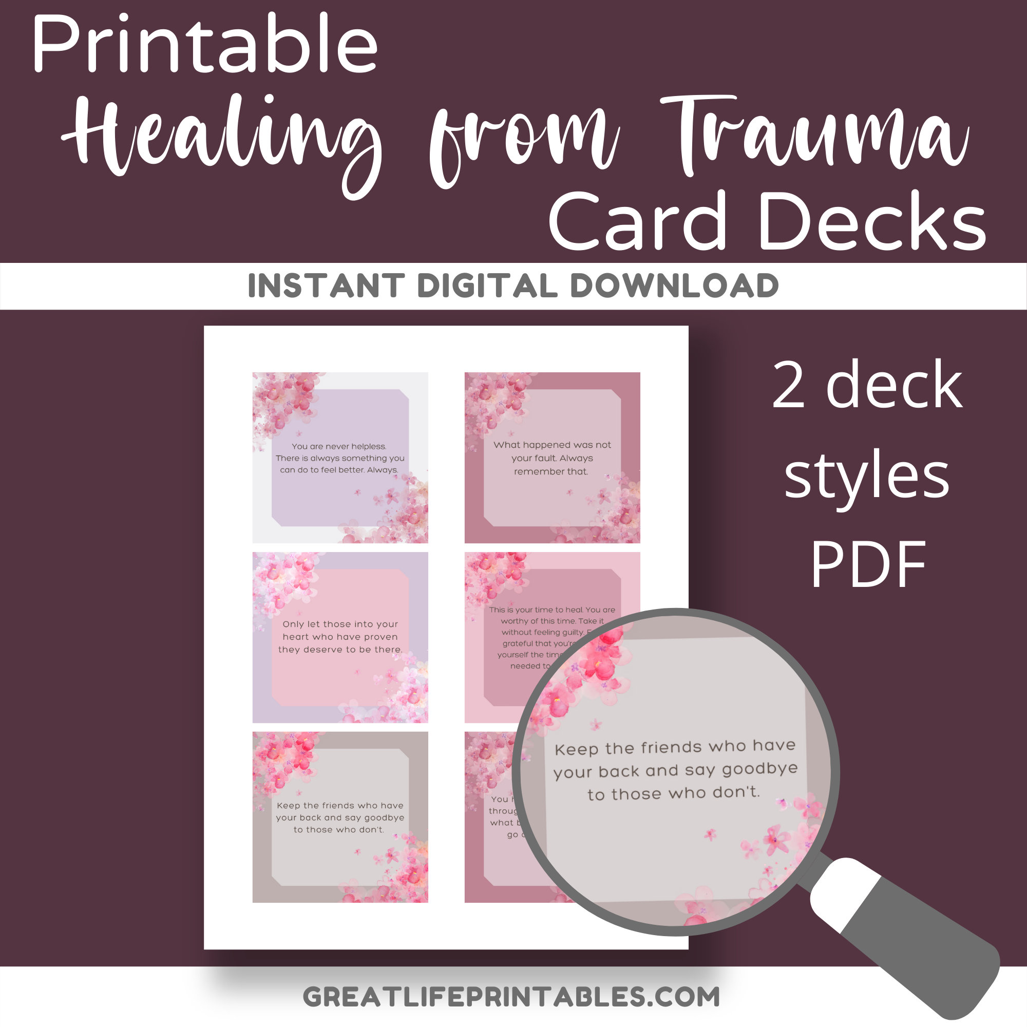 Trauma Healing, Printable Card Deck, Trauma Recovery, Self Healing ...