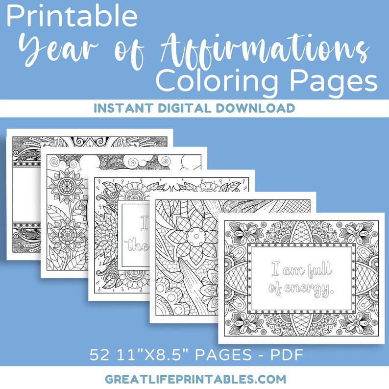 52 Printable Affirmation Coloring Pages, Motivational Coloring Pages ...