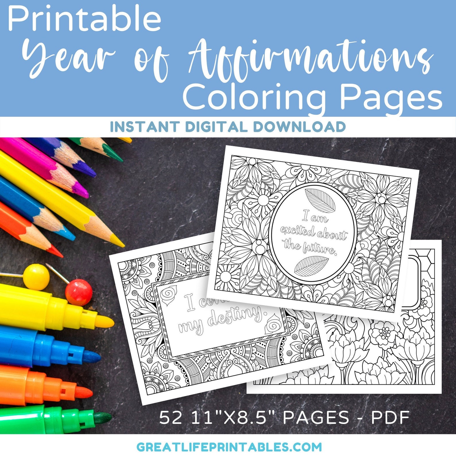 52 Printable Affirmation Coloring Pages, Motivational Coloring Pages ...