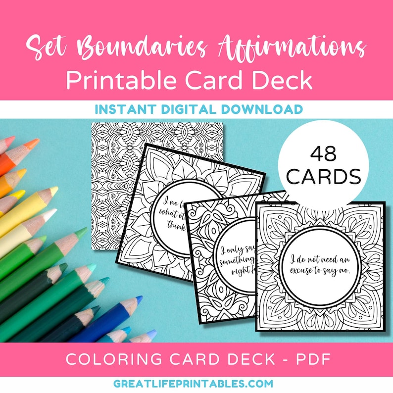 Set Boundaries Printable Affirmations Card Deck, Printable Affirmation ...