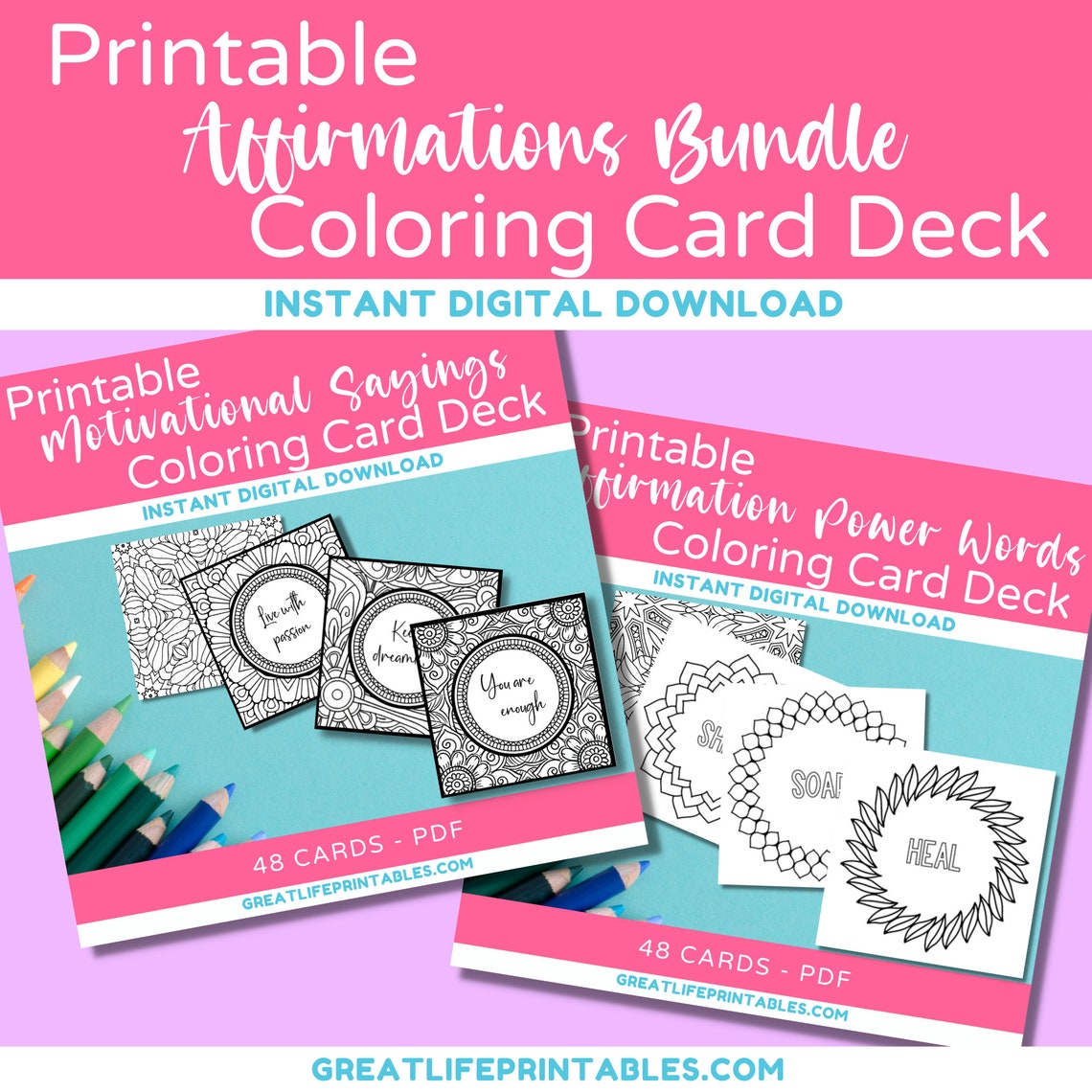 Affirmation Bundle, Printable Affirmation Coloring Card Deck ...
