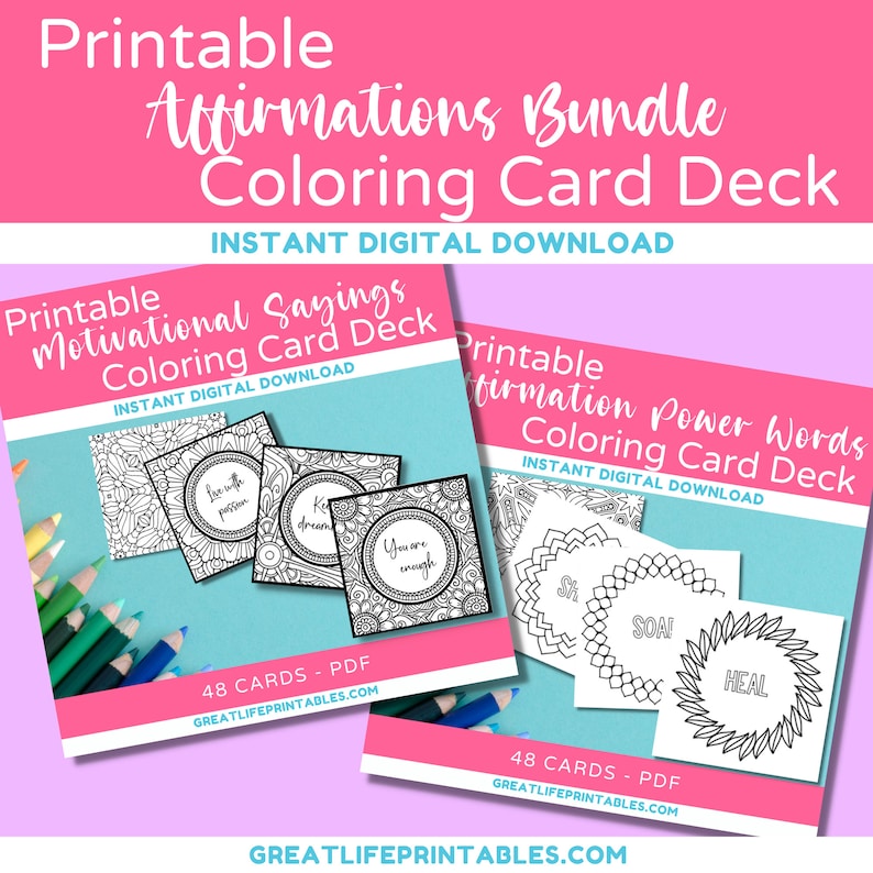 Affirmation Bundle, Printable Affirmation Coloring Card Deck ...