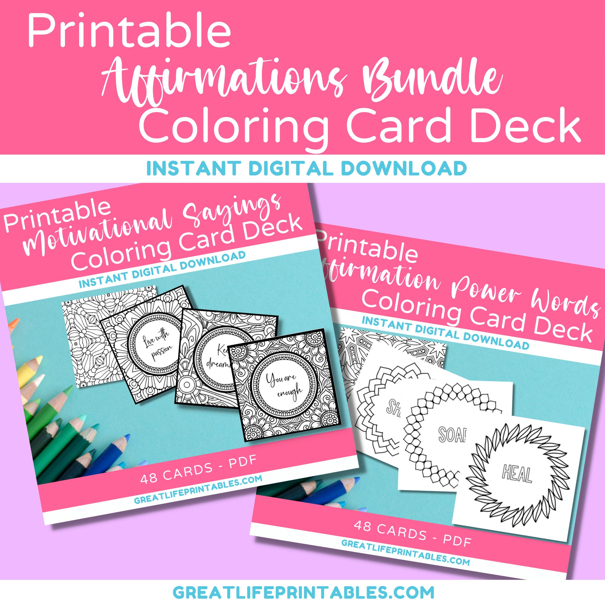 Affirmation Bundle, Printable Affirmation Coloring Card Deck ...