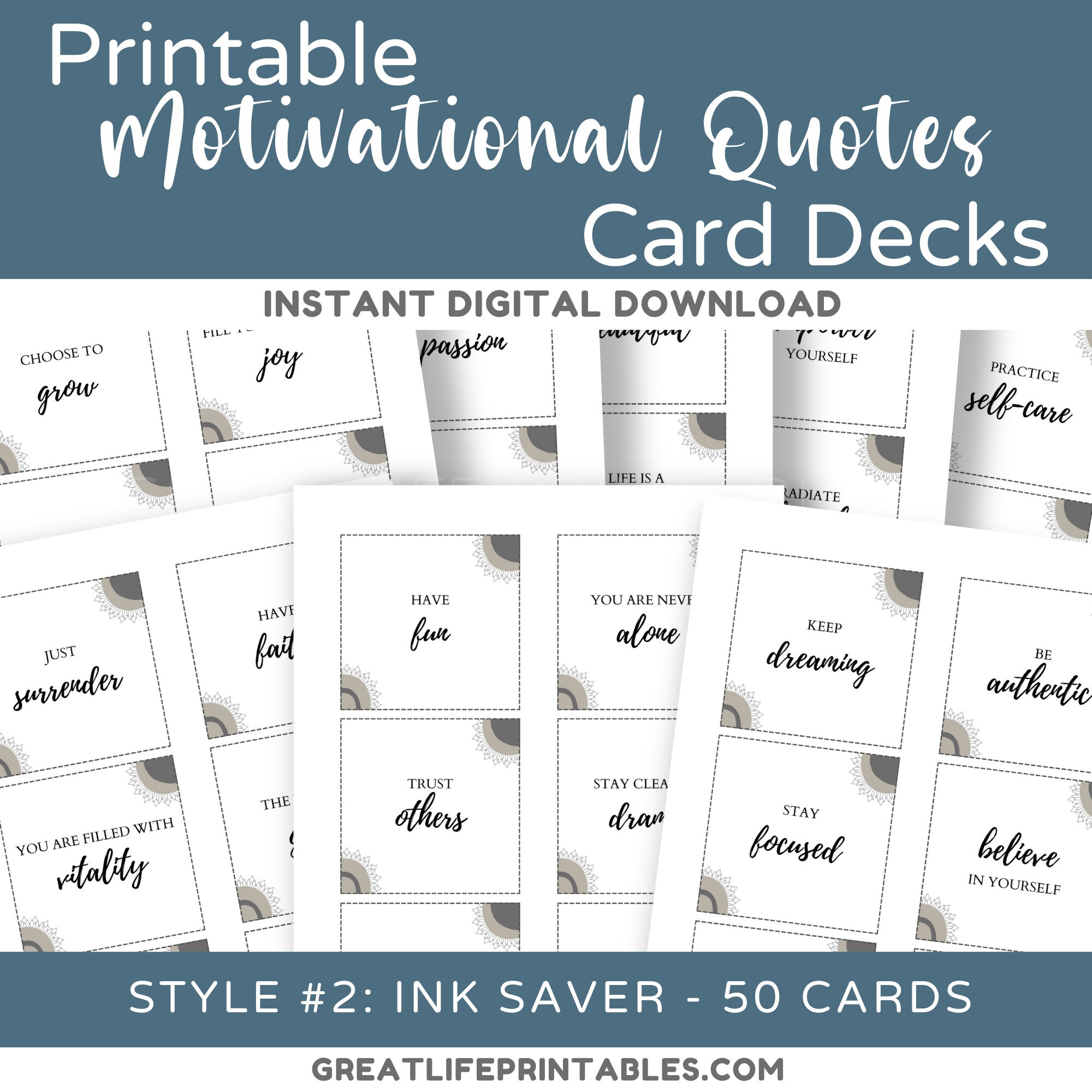 Motivational Cards, Printable Card Deck, Inspirational Quotes, Positive ...