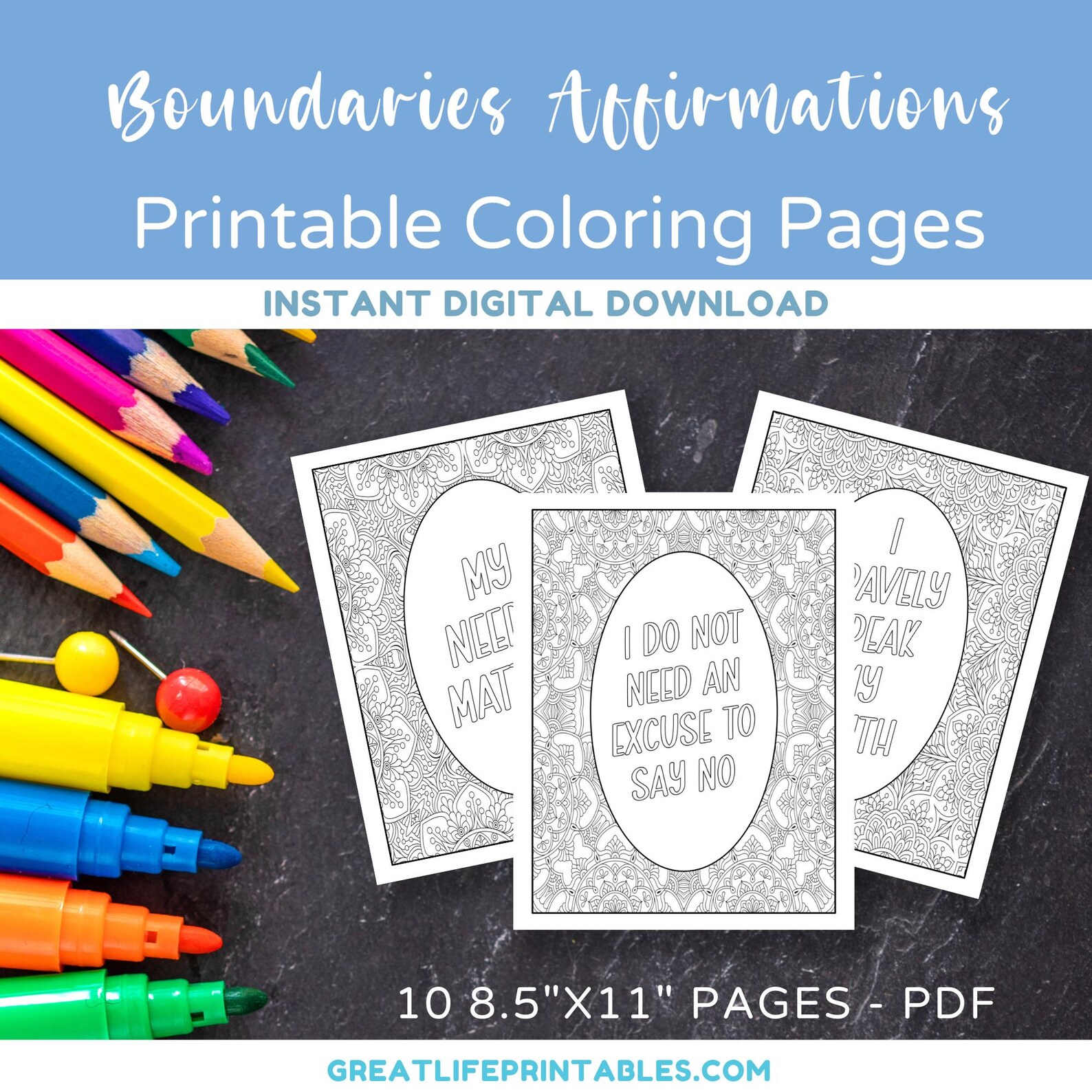 Set Boundaries Coloring Pages, Affirmation Coloring Pages, Printable ...