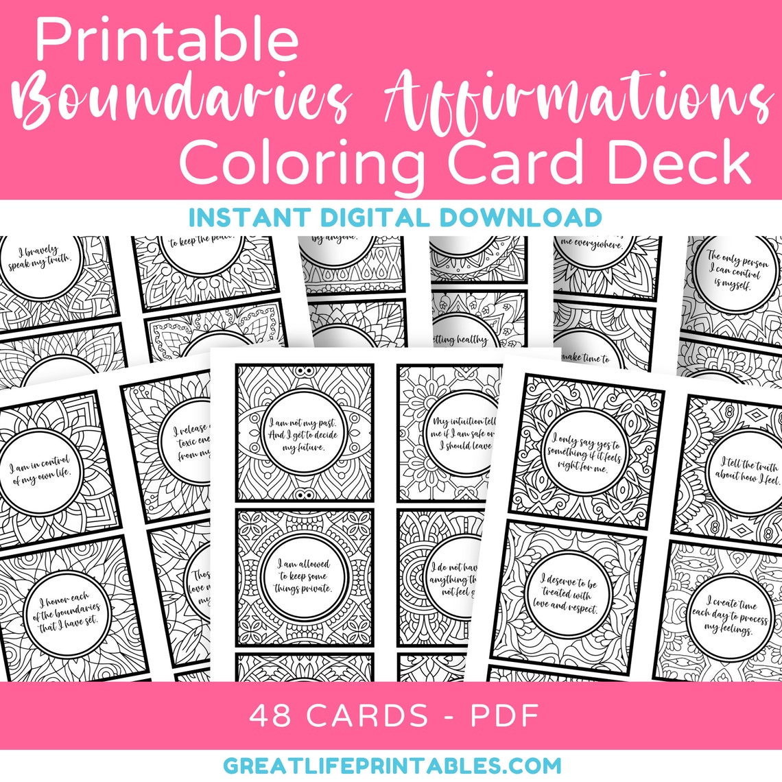 Set Boundaries Printable Affirmations Card Deck, Printable Affirmation ...