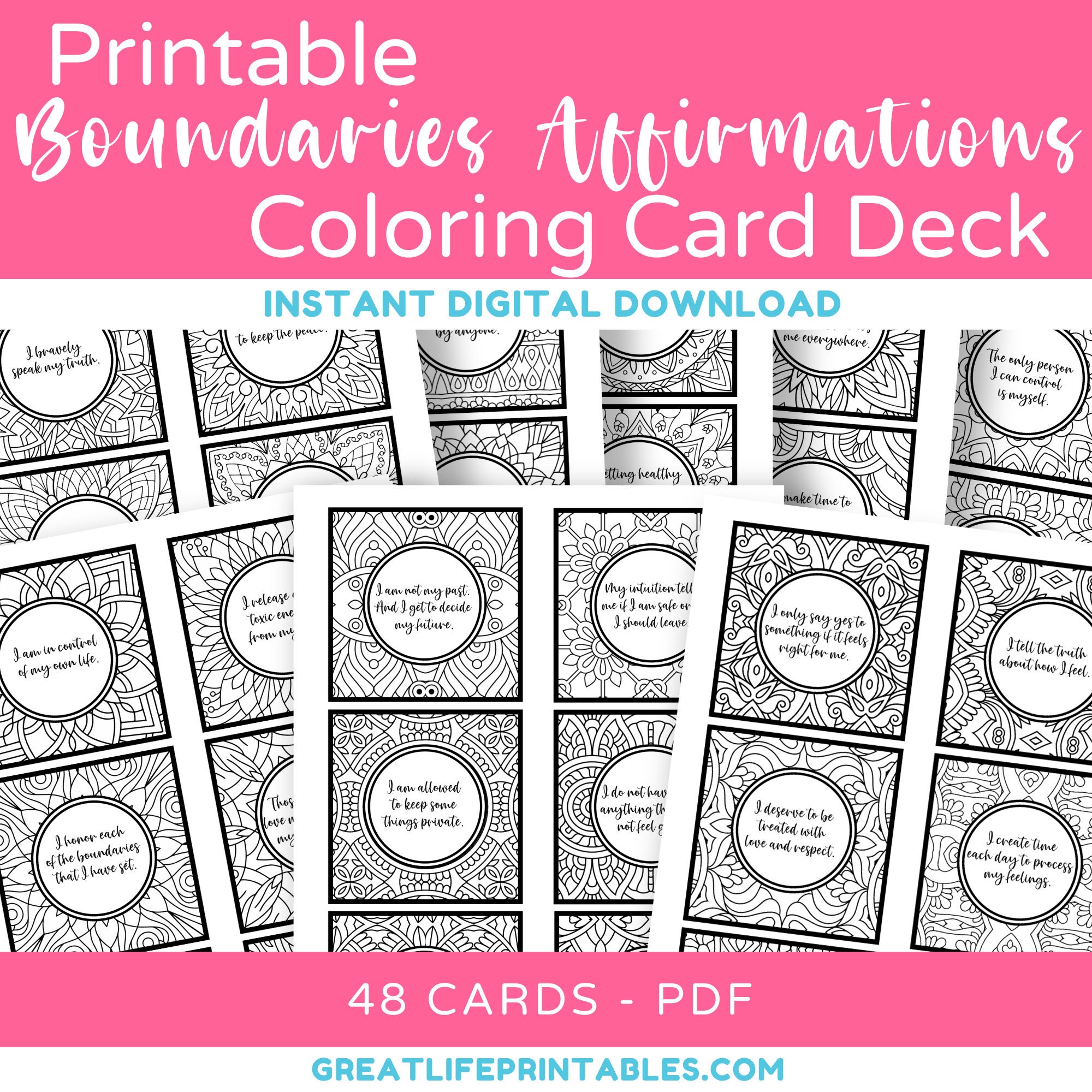 Set Boundaries Printable Affirmations Card Deck, Printable Affirmation ...