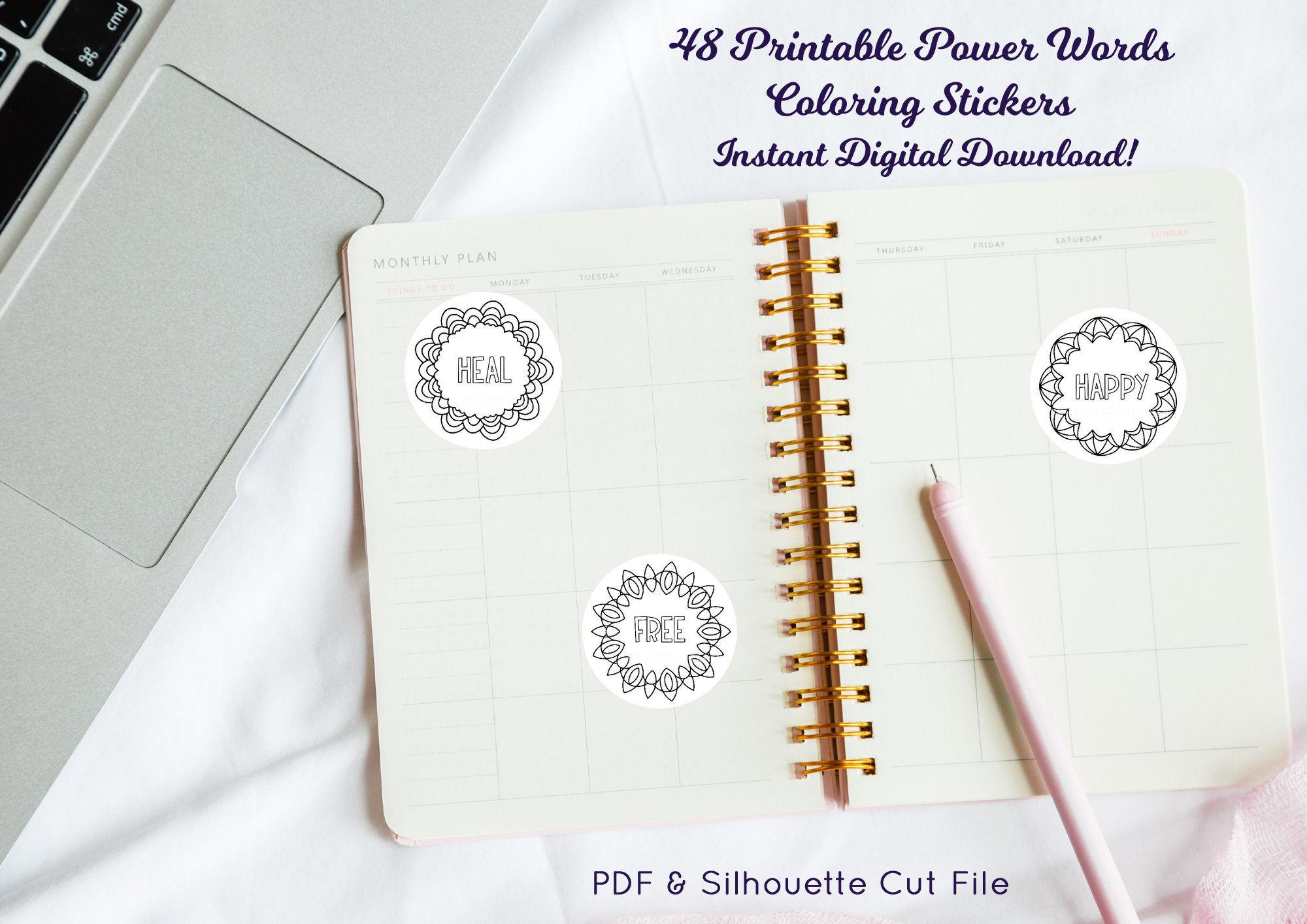 Power Words Printable Affirmation Coloring Stickers Coloring - Etsy