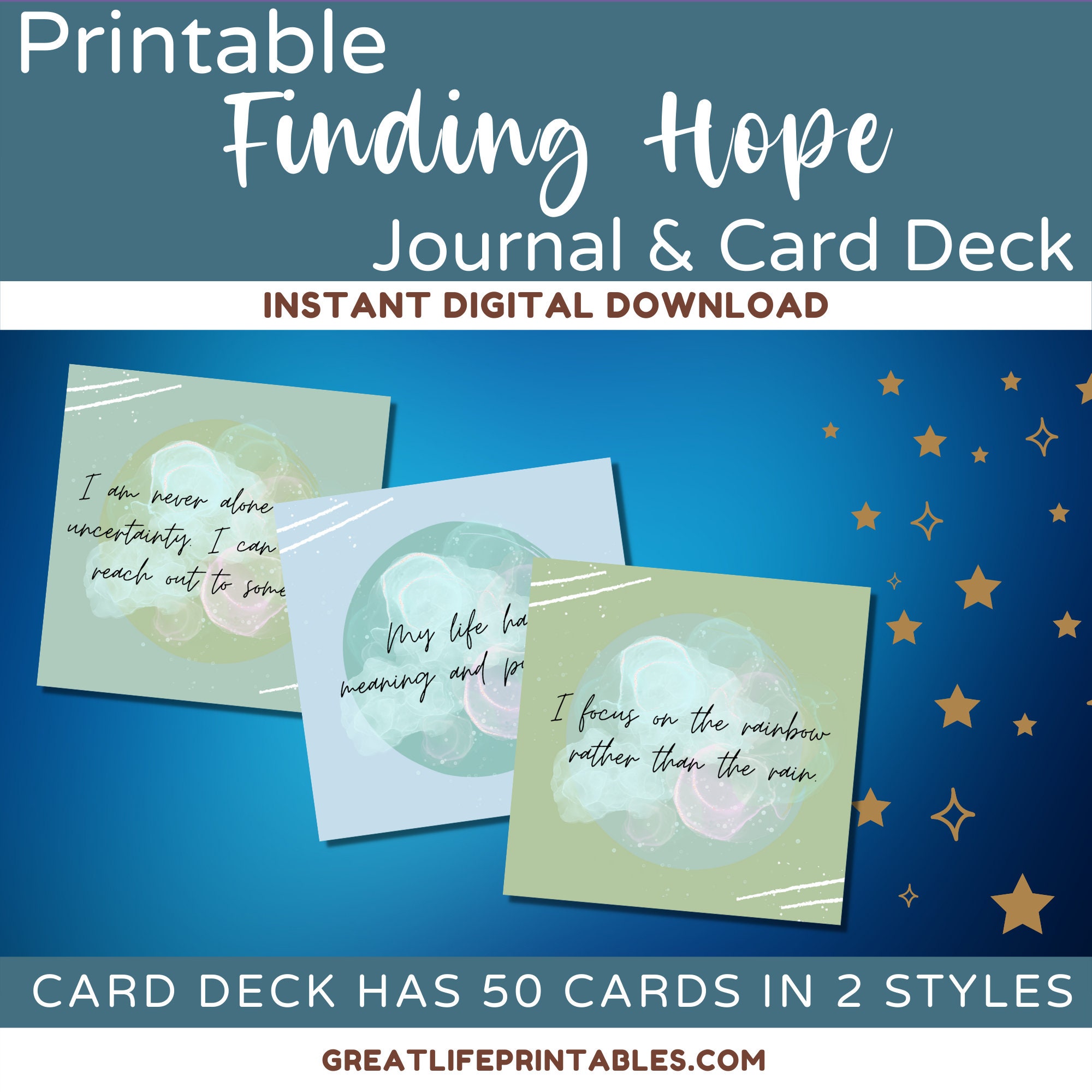 Finding Hope Bundle, Journal Prompts, Affirmation Cards, Self Care Journal, Reflection Journal ...