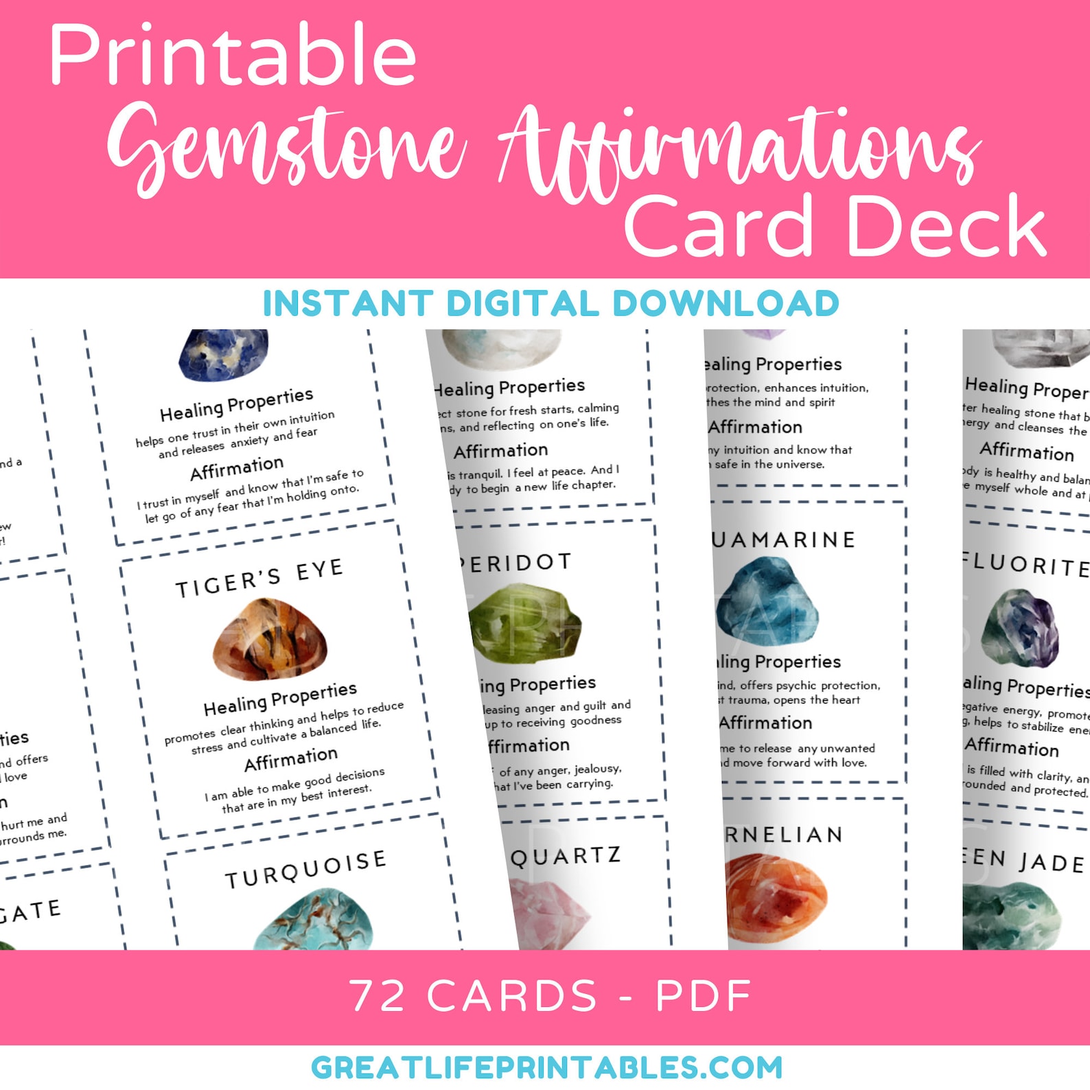 Printable Gemstone Cards, Printable Crystal Card Deck, Crystal ...