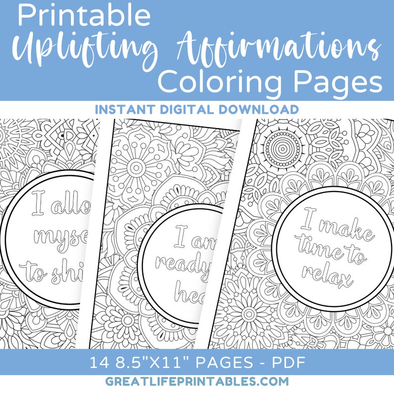 Printable Affirmation Coloring Pages, Relaxing Coloring Pages, Adult ...