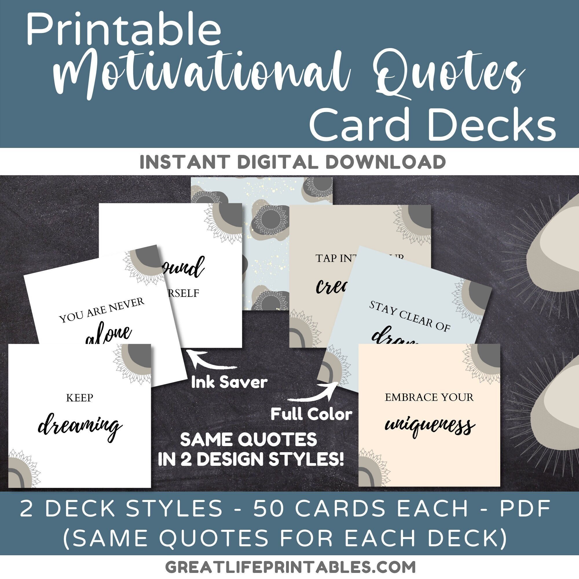 Motivational Cards, Printable Card Deck, Inspirational Quotes, Positive ...