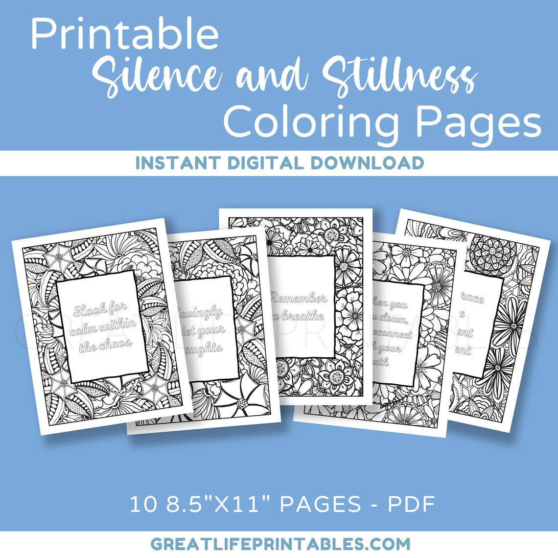 Printable Silence and Stillness Coloring Pages Vol 1, Floral Digital ...