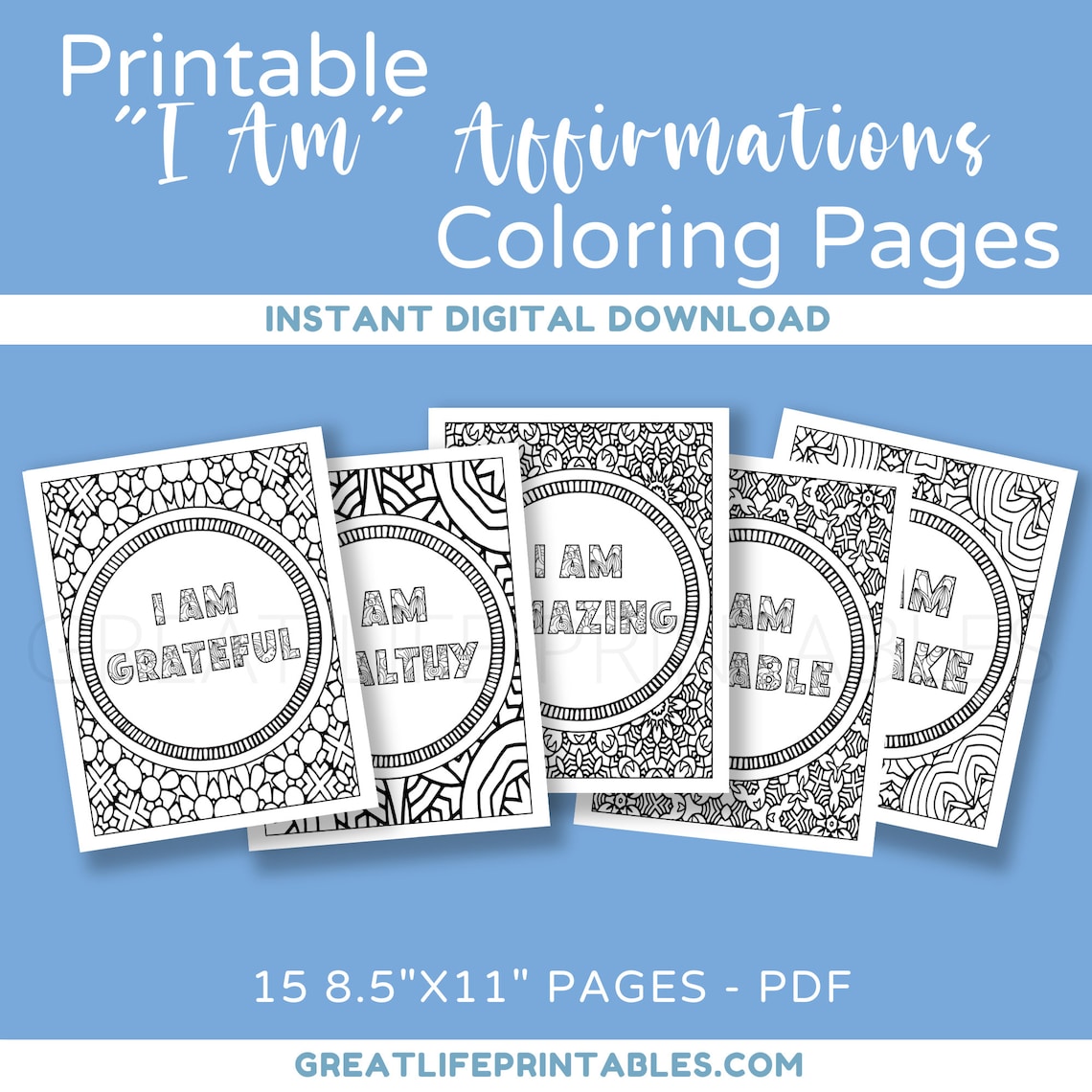 Printable Affirmations Coloring Pages, Digital Coloring Pages, Adult ...