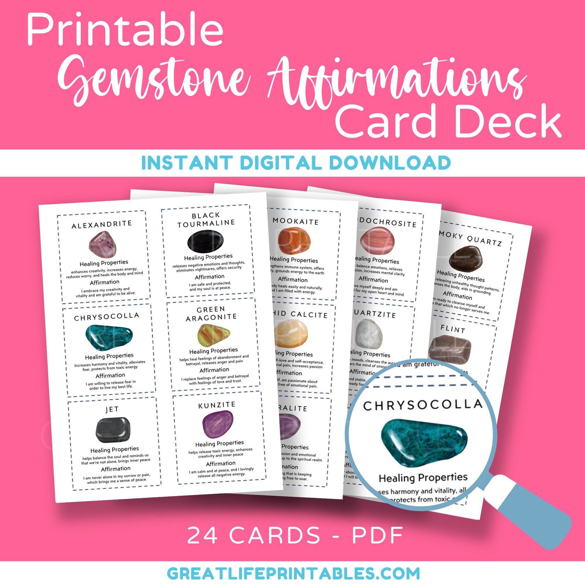 Printable Gemstone Cards, Printable Crystal Card Deck, Crystal ...