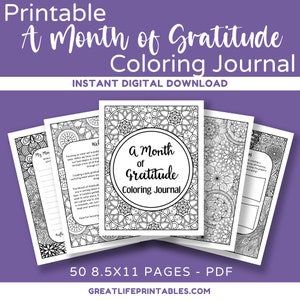 Gratitude Journal, Printable Journal, Coloring Journal, Adult Coloring ...