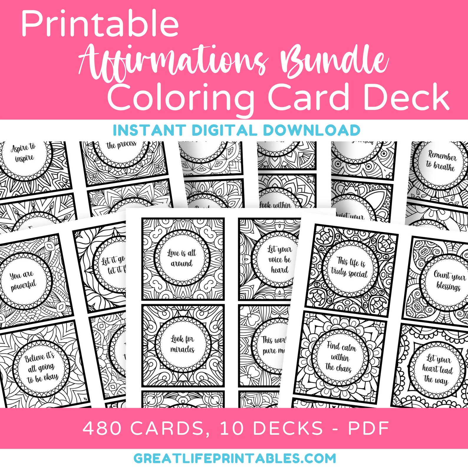 Affirmation Bundle, Printable Affirmation Coloring Card Deck ...