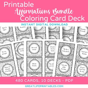 Affirmation Bundle, Printable Affirmation Coloring Card Deck ...