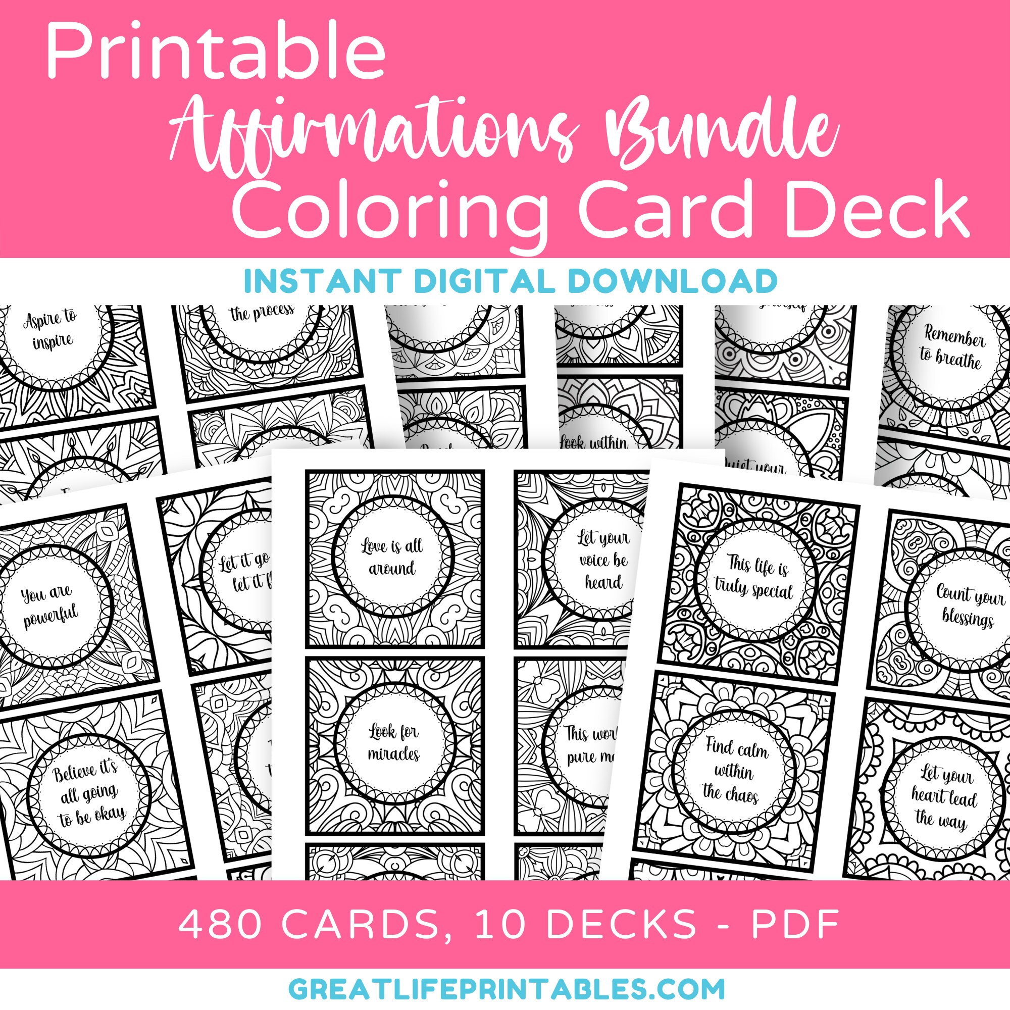 Affirmation Bundle, Printable Affirmation Coloring Card Deck ...