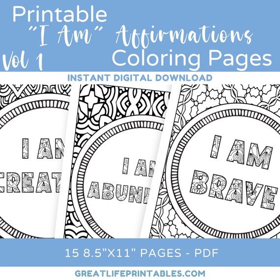Printable Affirmations Coloring Pages Digital Coloring Pages - Etsy