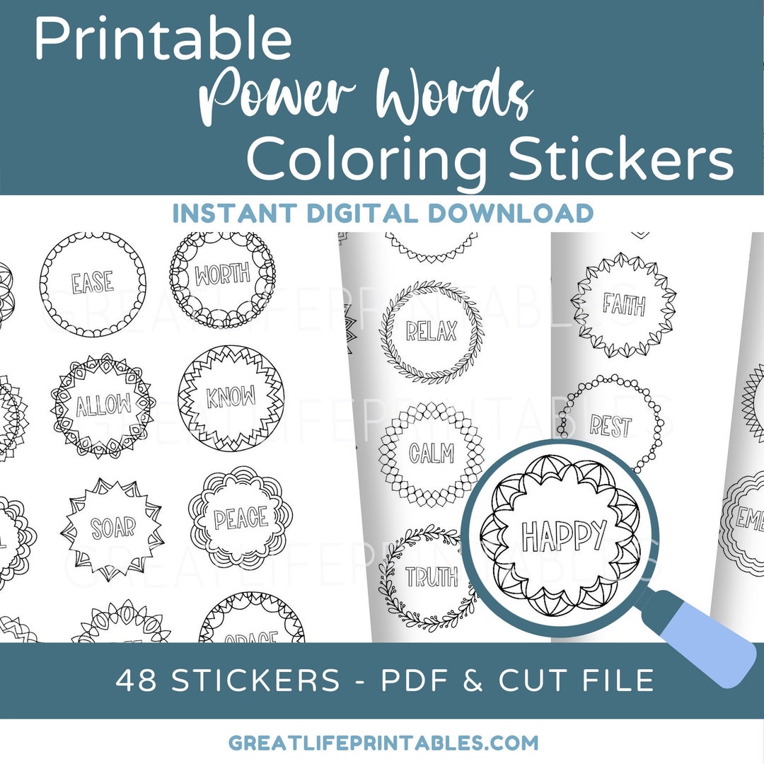 Power Words Printable Affirmation Coloring Stickers Coloring - Etsy