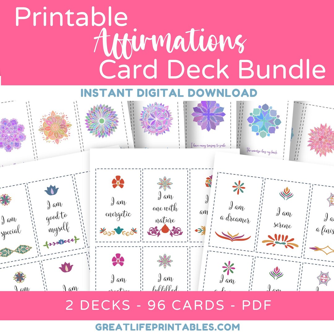 Printable Affirmations Card Deck Bundle, Affirmations Card Deck ...